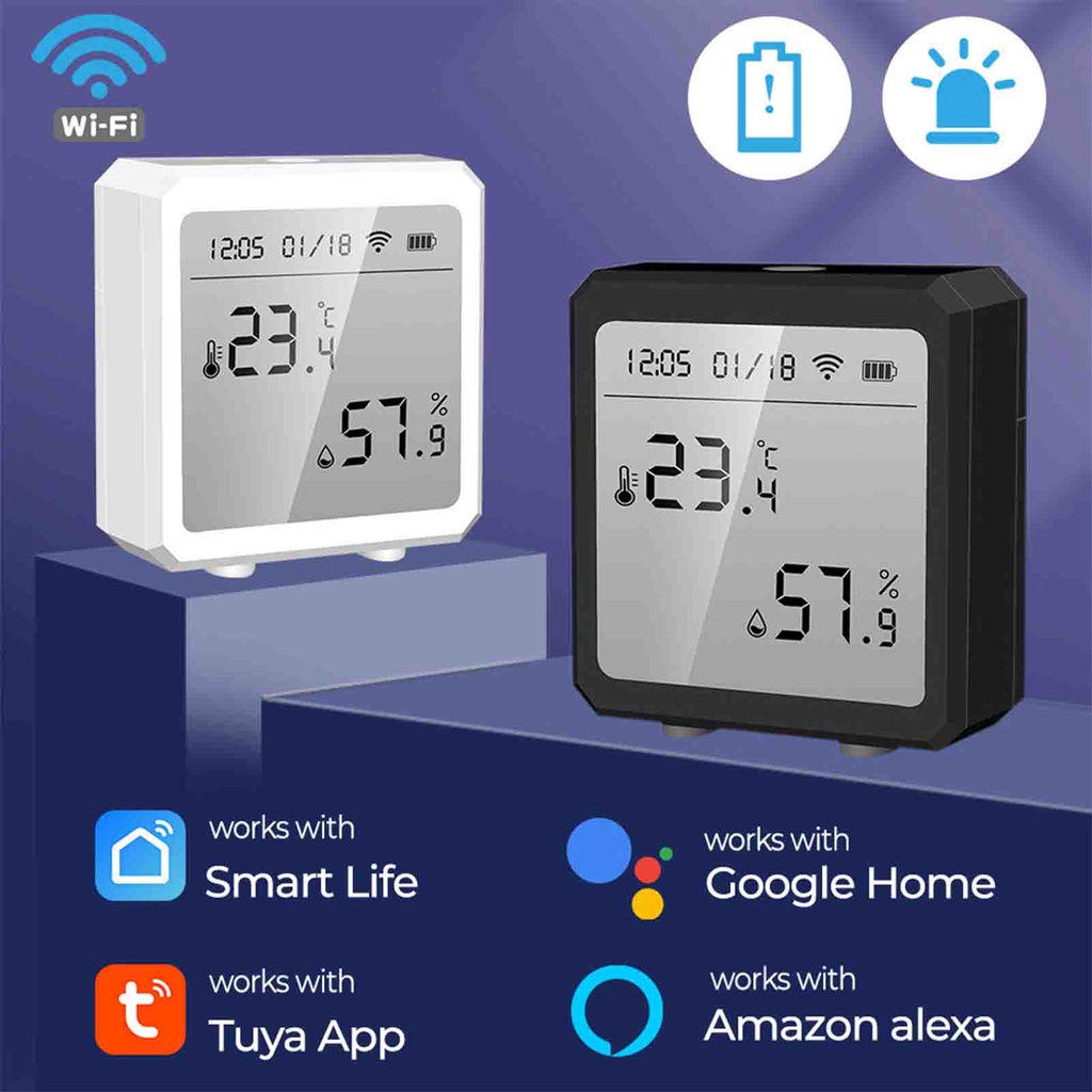 Smart Home WiFi Temperature And Humidity Sensor Indoor LCD Digital Thermometer Hygrometer Alexa ...