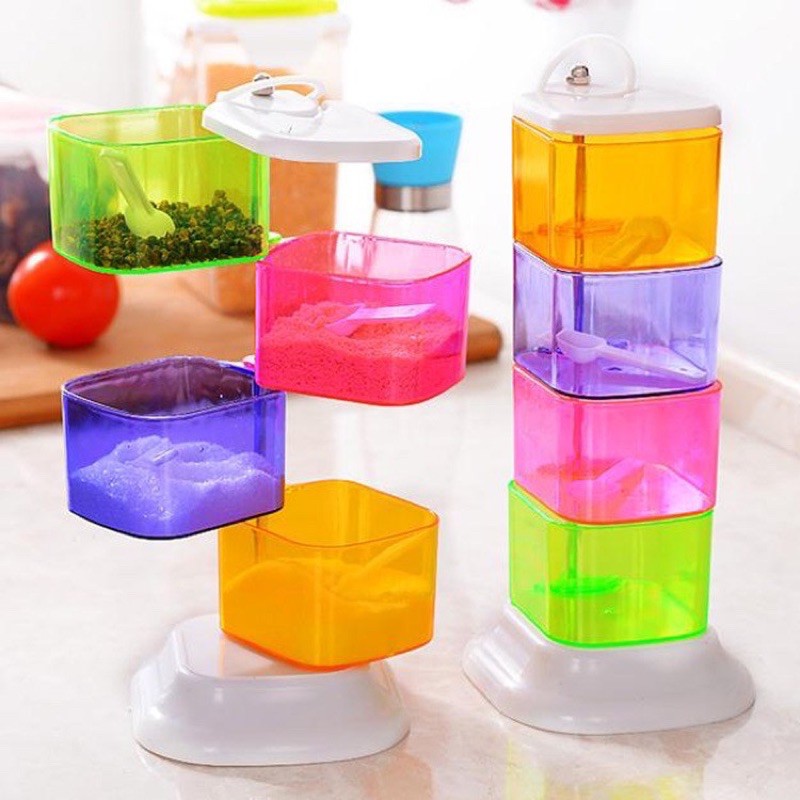 360-degree Rotating Spice Rack with Jars Salt Rack Seasoning Storage ...