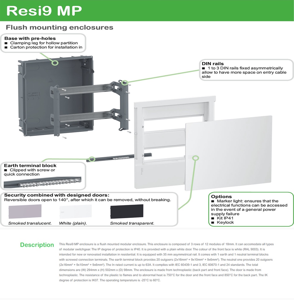 Schneider Enclosure Resi9 MP Flush Mounting 3 rows of 12 Modules IP40 ...