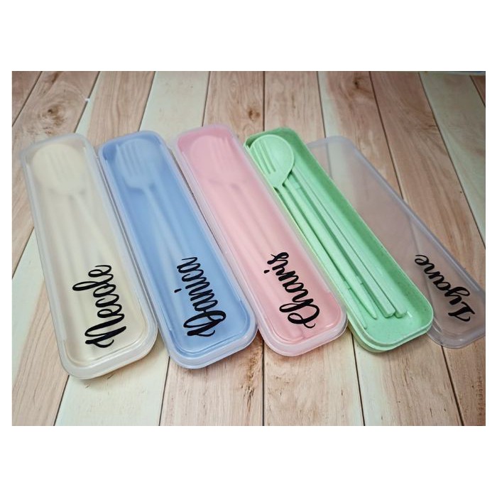 Personalized Wheat Spoon Set Spoon Fork Chopsticks with Case | Shopee ...