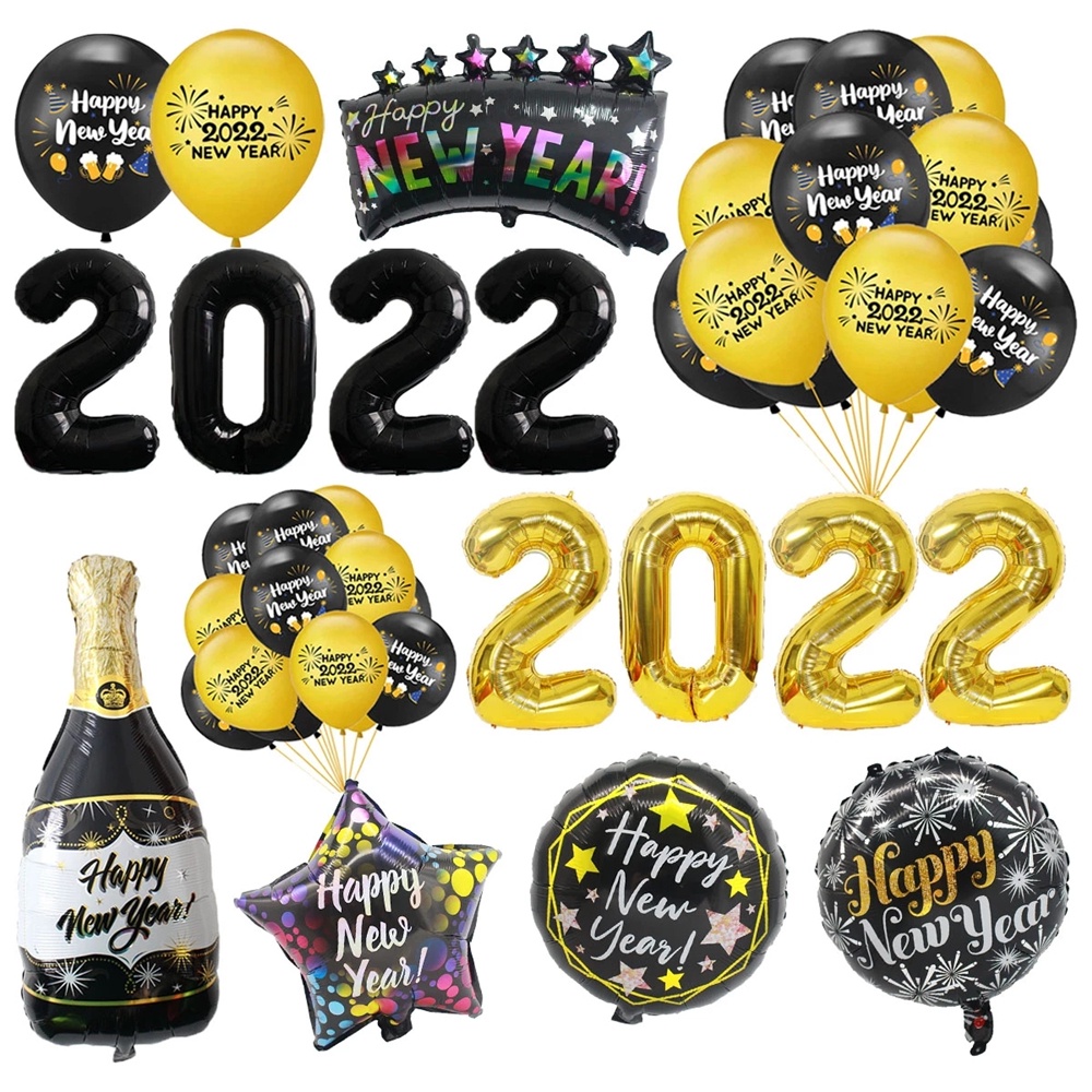 2022 Happy New Year Balloons Decor Set Star Champagne Bottle Balloons ...