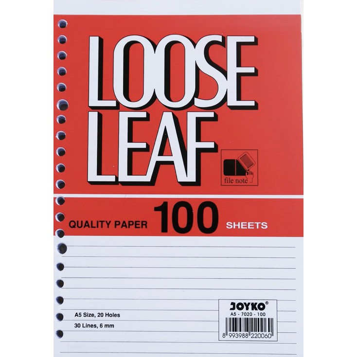 PUTIH Loose LEAF JOYKO REFILL BINDER PAPER WHITE LINE CONTENTS 100 A5 ...