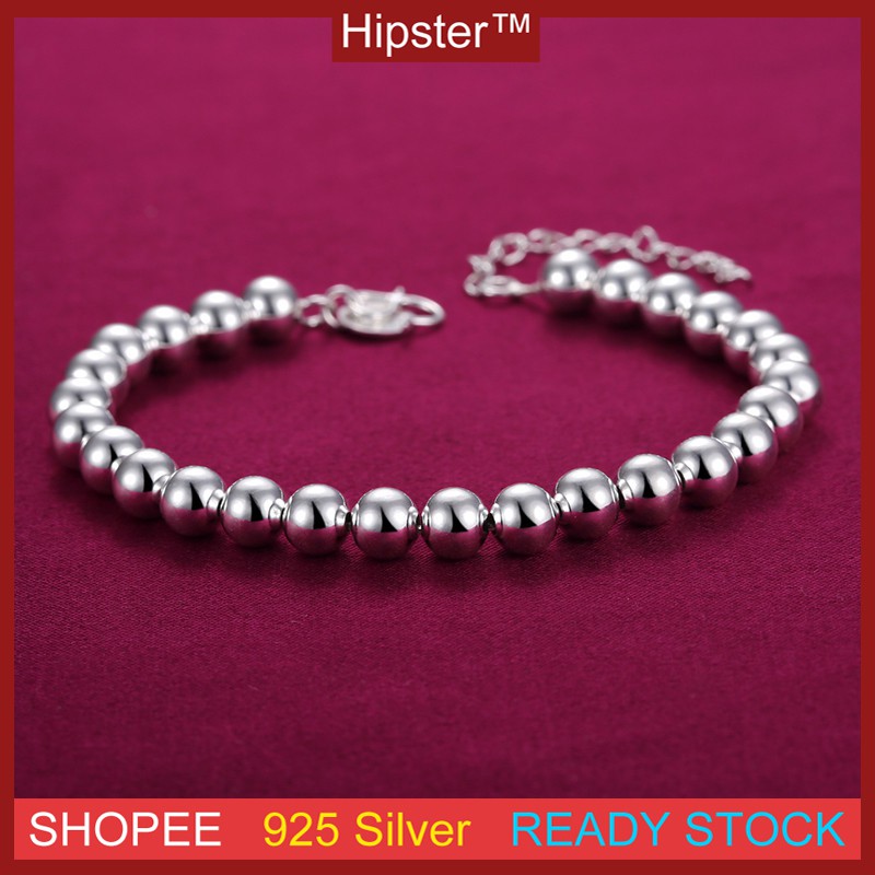 Silver Bracelet Full Face Round Bead Beaded Bracelet | Shopee Philippines