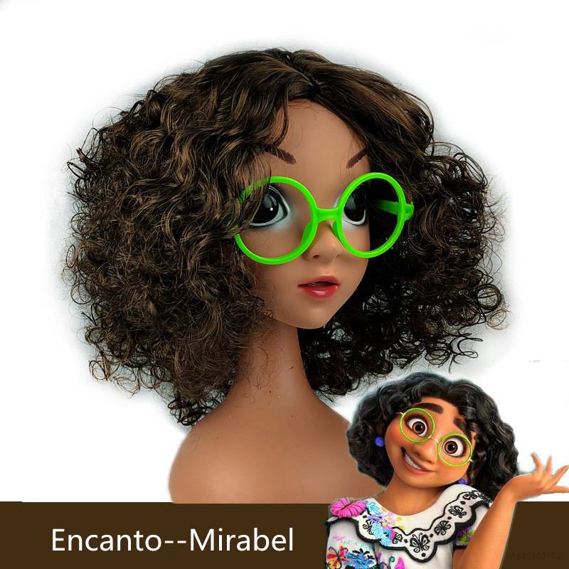 Disney Encanto Mirabel Cosplay Wig Glasses Set Short Curly Hair ...