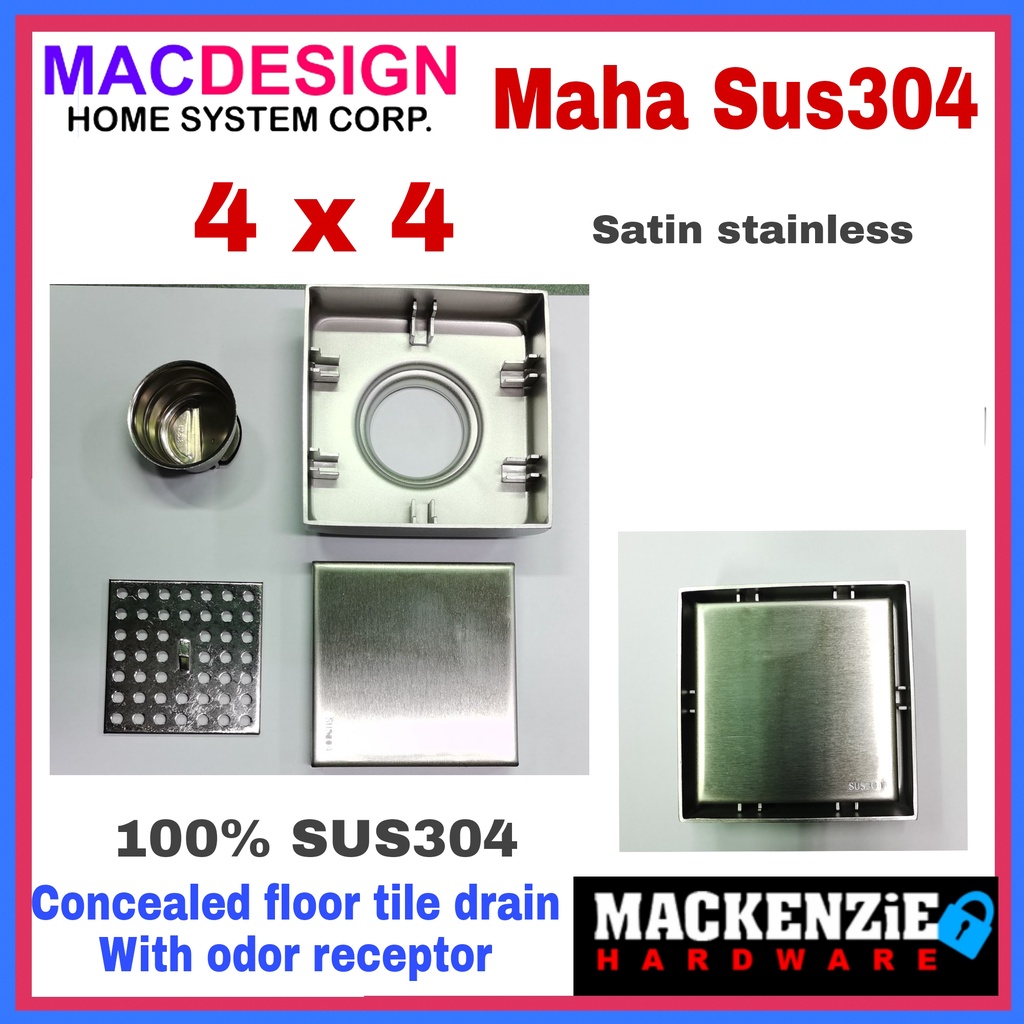 concealed tile floor drain 4x4 sus304 with odor receptor ss MAHA 2125 ...
