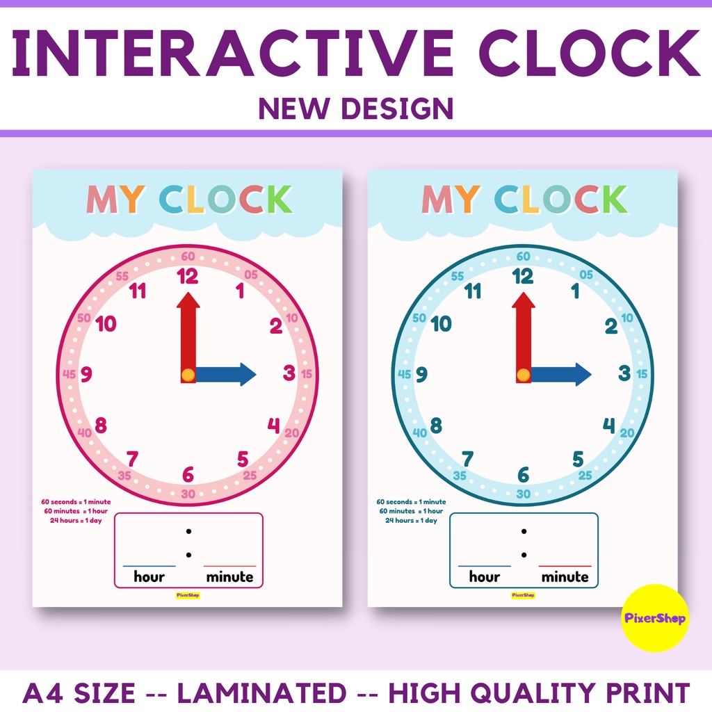 Laminated Interactive Clock New Design A4 size | Shopee Philippines