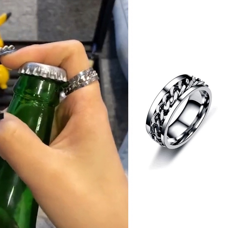 Titanium Steel Chain Turnable Corkscrew Ring 8mm Polishing Unisex Ring ...