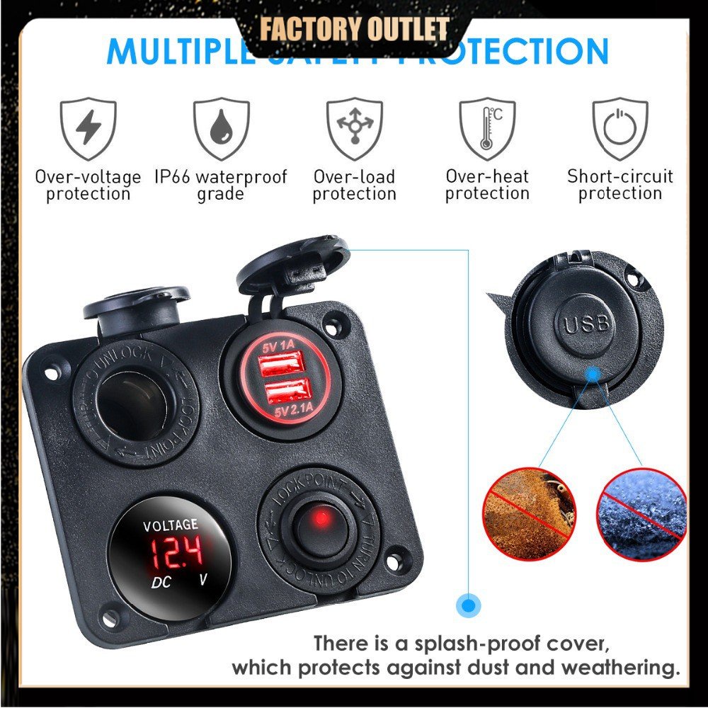 Voltmeter DC 12-24V 3.1A Switch Panel Lighter Socket Car Dual USB ... Voltmeter DC 12-24V 3.1A Switch Panel Lighter Socket Car Dual USB ...