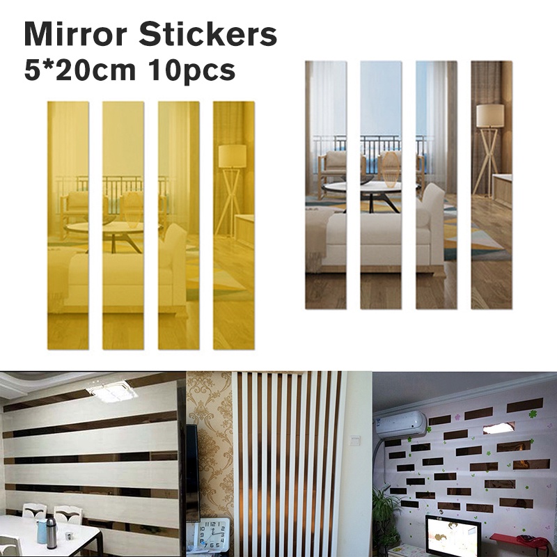 10PCS Acrylic Mirror Self-adhesive Wall Stickers 3D Mirror Art DIY Wall ...