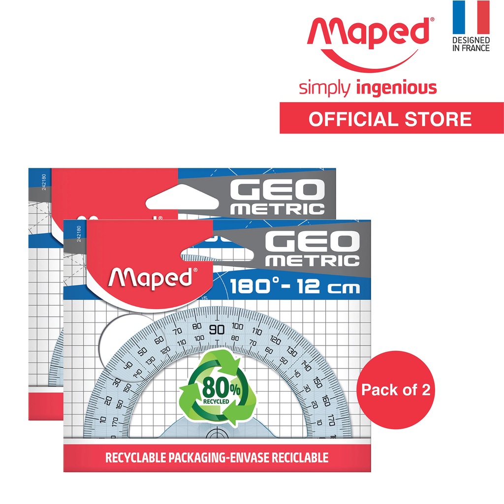 MAPED Geometric Protractor 180° degrees Pack of 2 (242180) | Shopee ...