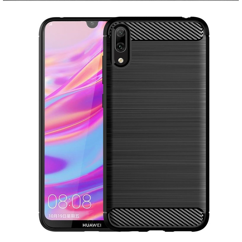 Huawei Y7 Pro 2019 Casing Armor Carbon Fiber TPU Soft Silicone Back ...
