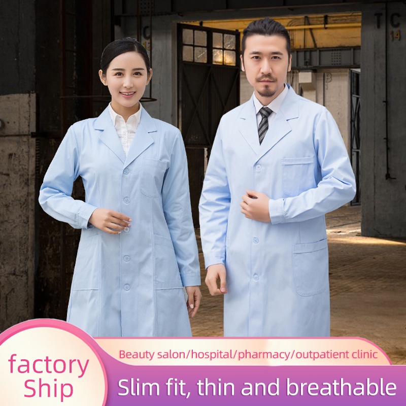 Women Doctor's Gown White Coat white laboratory gown Coat Doctor Blue ...