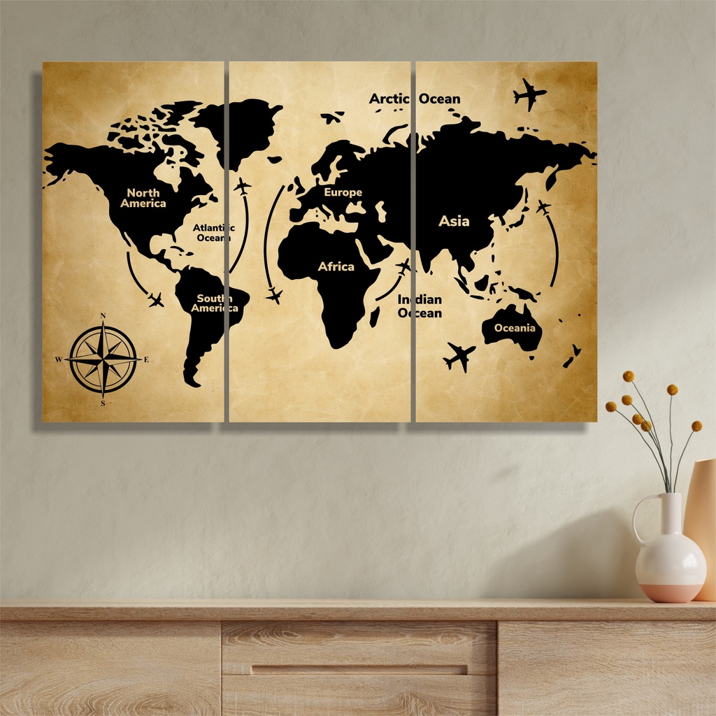 World Map Map Multipanel Wall Decoration | Shopee Philippines