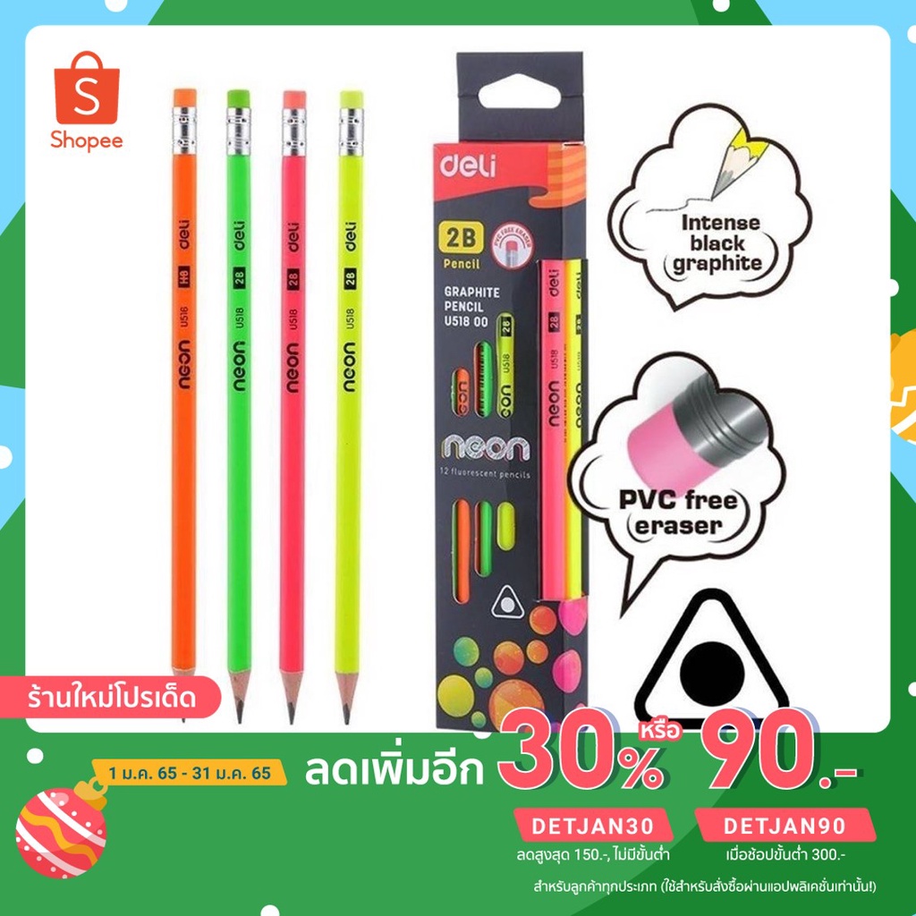 Writing Pencil Deli U51800 Hand Painless 2B Triangle Shape Neon 12 ...