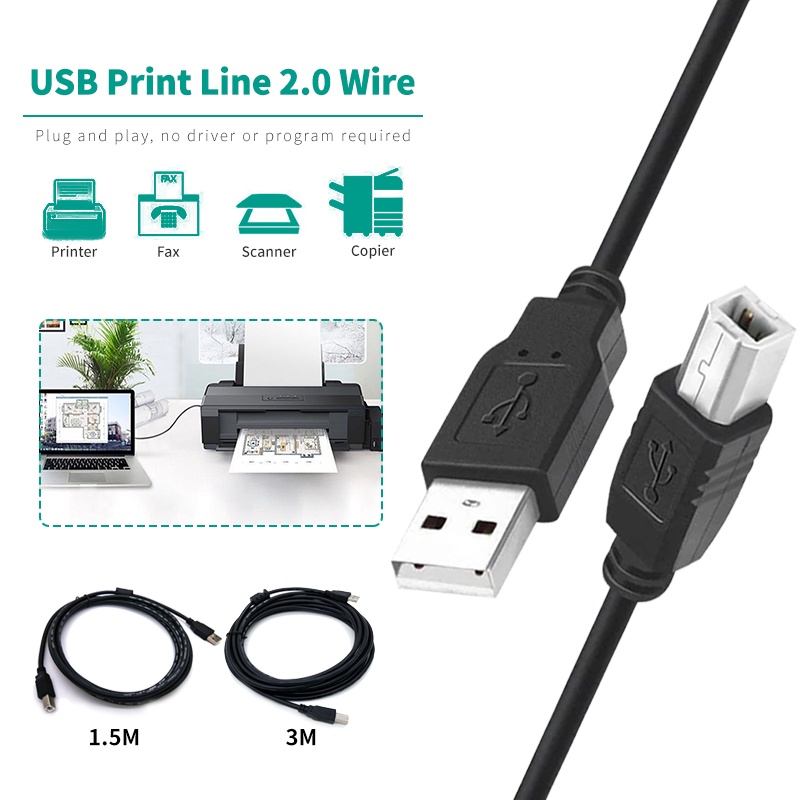 Printer Cable 1.5m/3m USB 2.0 Printer Scanner Cable Type A Male To B ...
