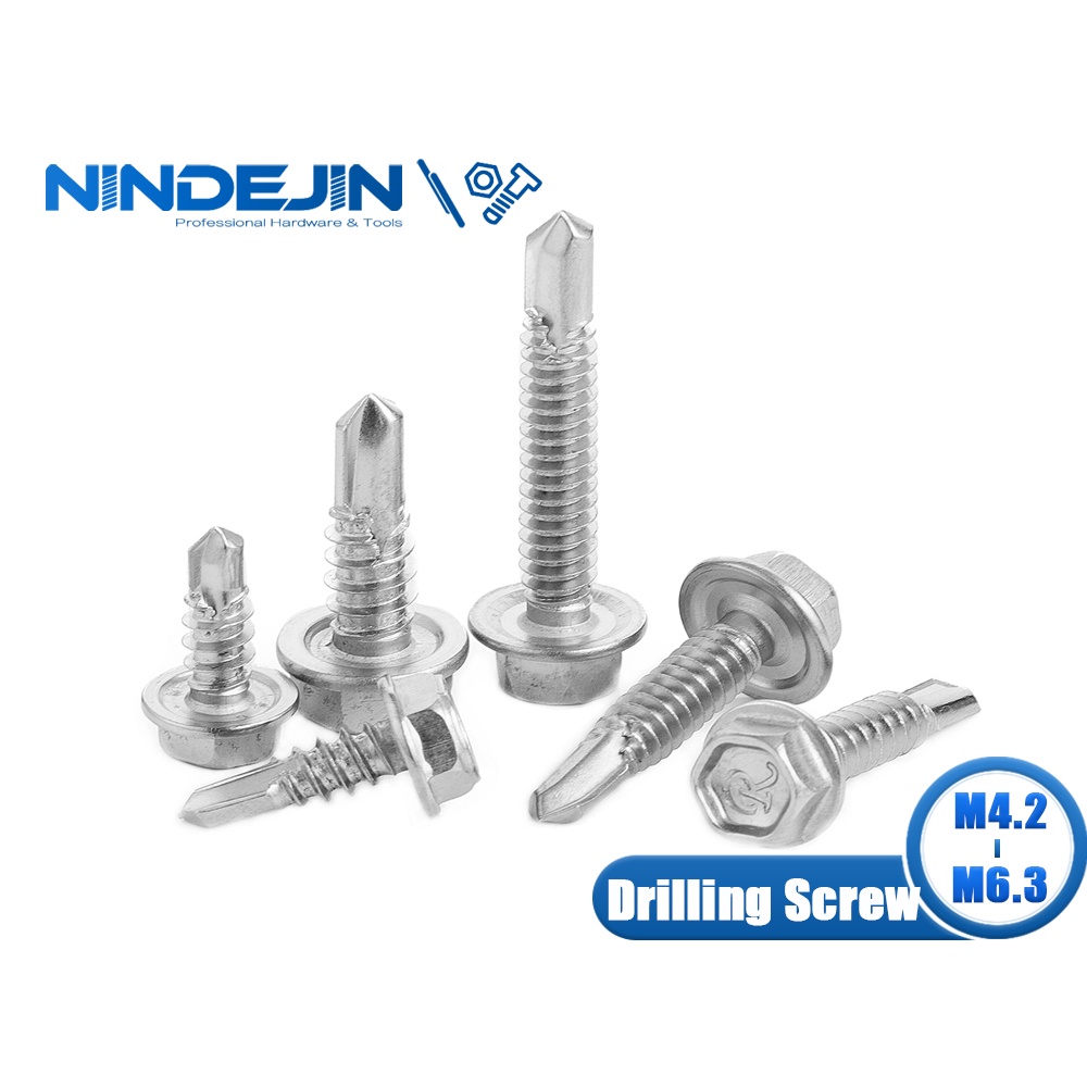 NINDEJIN 20Pcs Hardiflex Screws Washer Head Hex Hexagon Self Drilling Tapping Screw 410 ...