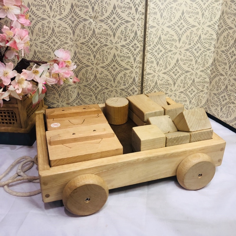 WOODEN TOY BOX (Pull Push Toy Cart) with Wood Puzzle Color Blocks ...