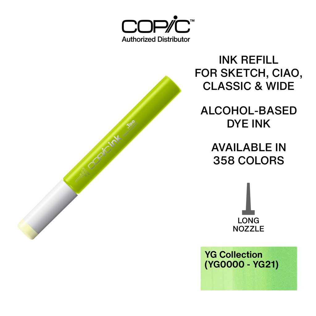 Copic Ink YG ( Yellow Green ) Collection A , Refill (YG0000-YG21 ...