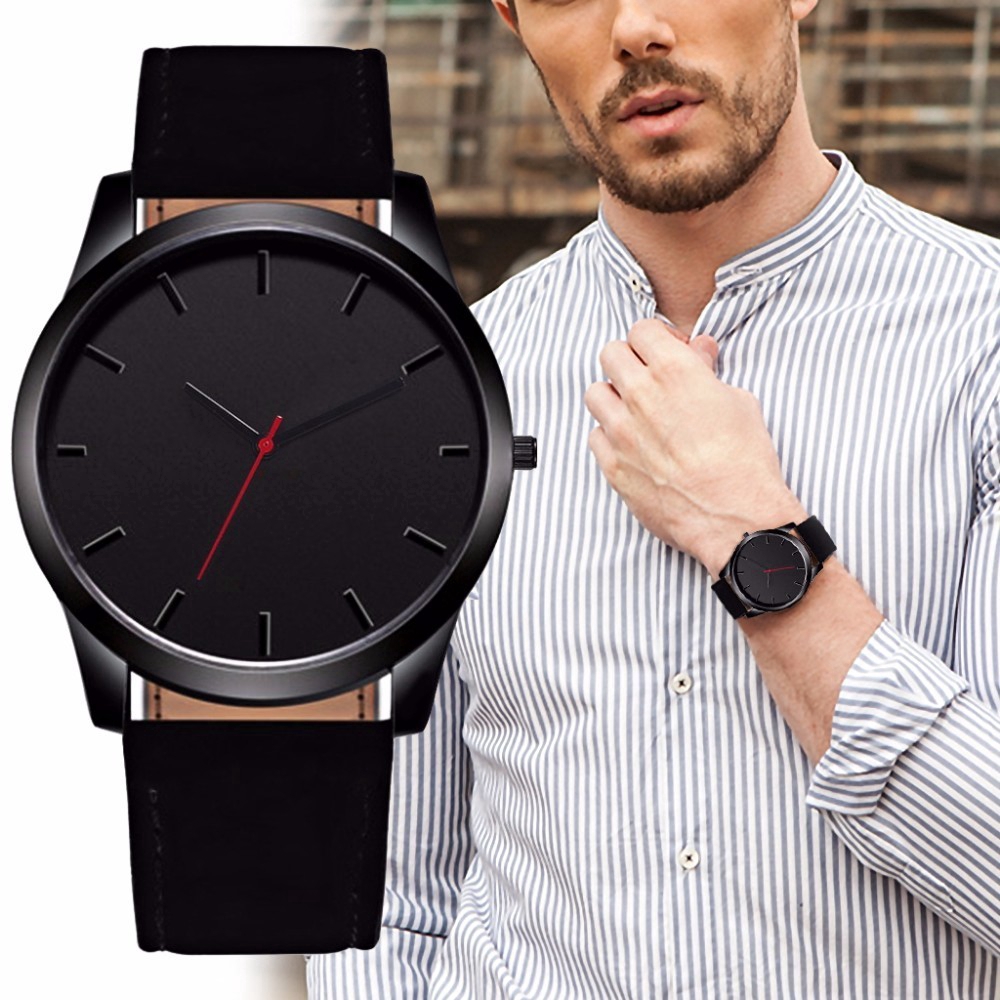 Fashion Man Leather Strap Simple Quartz Sport Wrist Watch | Shopee ...