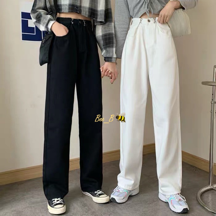 Bee High-Waisted Jeans With A Hook Korean Style Straight Leg Hooked ...