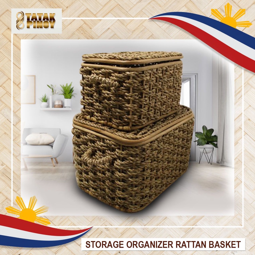 TATAK PINOY Rattan Basket Storage Baskets Shelf Organizer Container ...