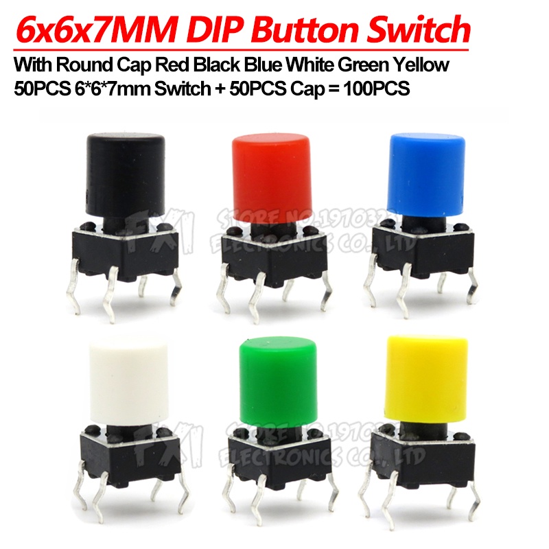 50 Pairs 100PCS 6x6x7mm PCB Momentary Tactile Tact Mini Push Button Switch Module DIP 4PIN With ...