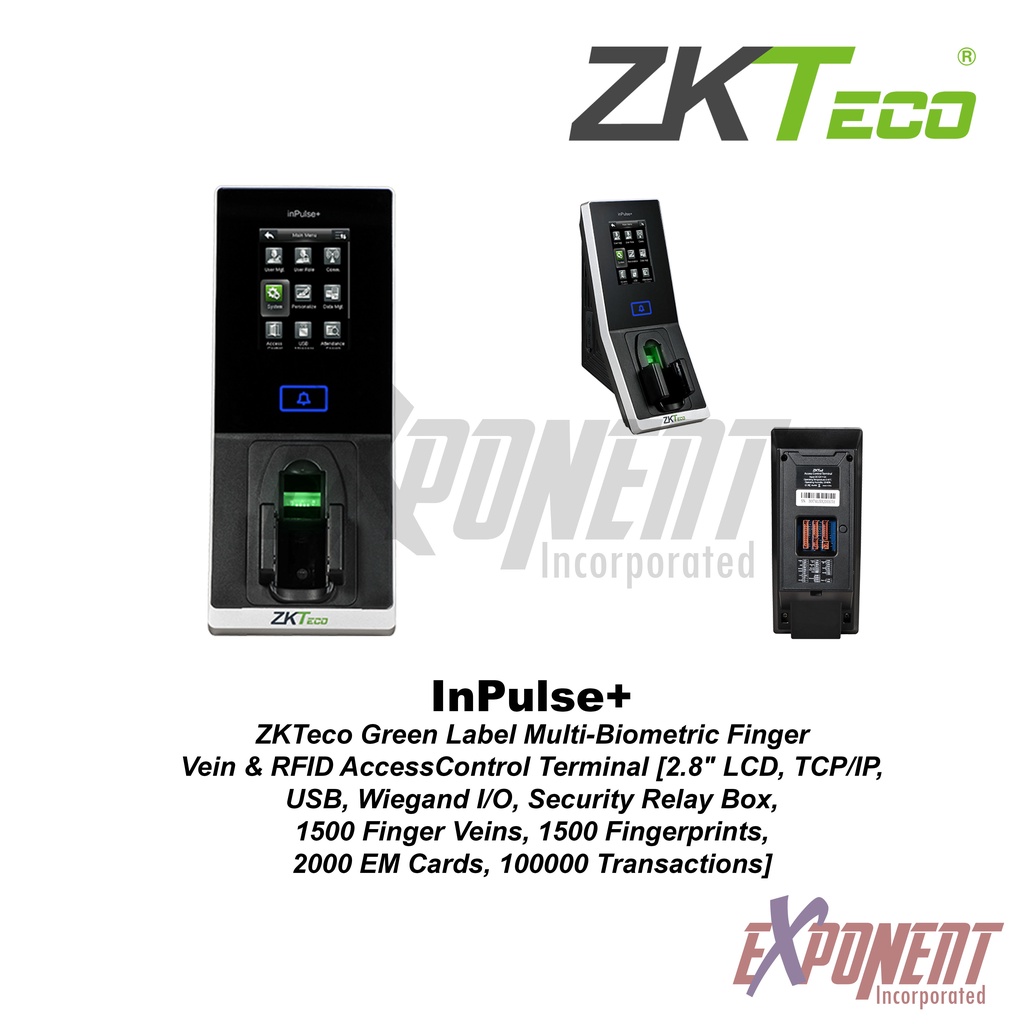 InPulse+ ZKTeco Green Label Multi-Biometric Finger Vein & RFID Access ...