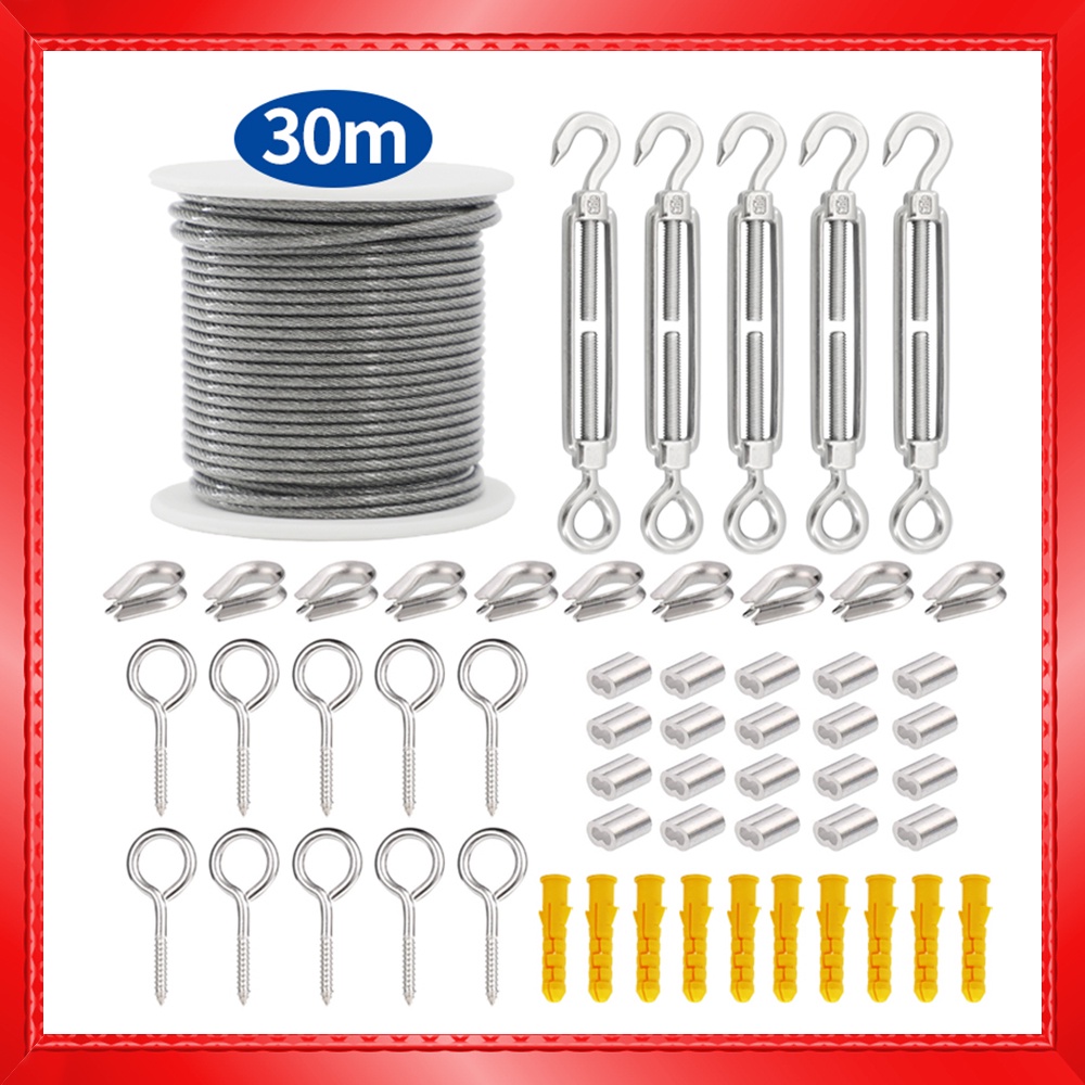 Shopata 1 Set Wire Rope Cable Hooks Hanging Kit Flexible PVC Coated ...