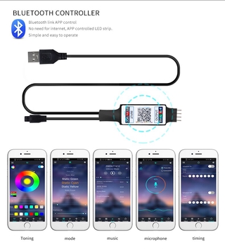 5V USB Power LED Strip with 24 Key Bluetooth Controller 2835 SMD RGB ...