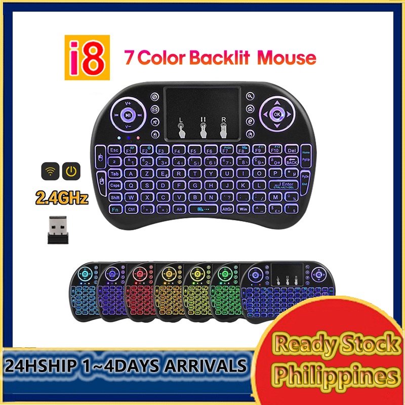 I8 Mini Keyboard 2.4GHz 7-color Backlight Bluetooth Touchpad Wireless ...