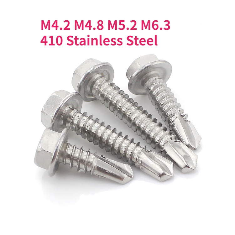 M4.2 M4.8 M5.2 M6.3 410 Stainless Steel External Hex Hexagon Self-drilling Screw Drilling Tail ...