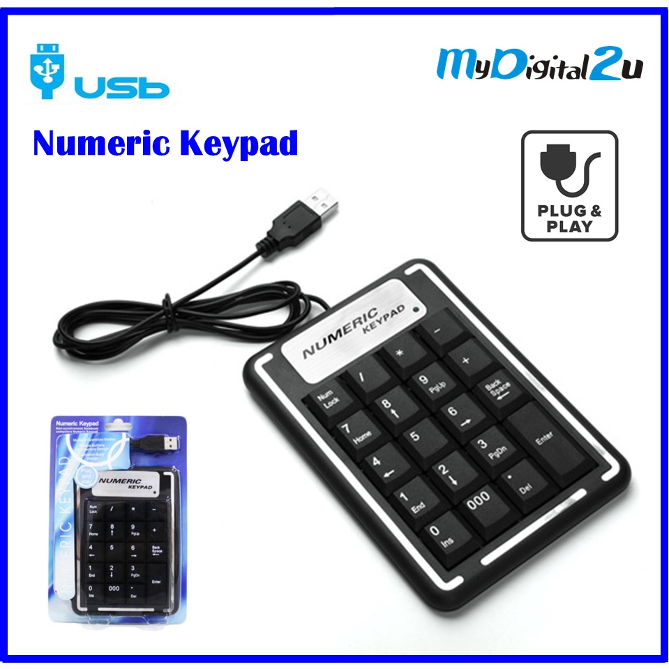 Portable Slim USB Mini Numeric Keypad - Full Size 19 Keys- Windows ...