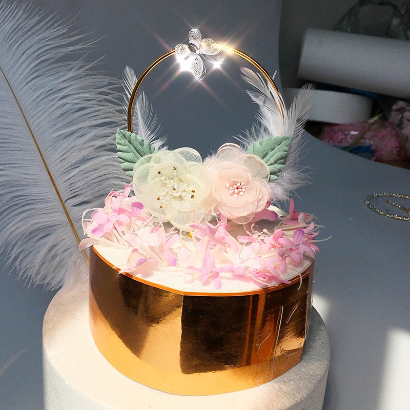 Flower Butterfly Cake Topper feather Wedding Bride Baking Sweet Gift ...