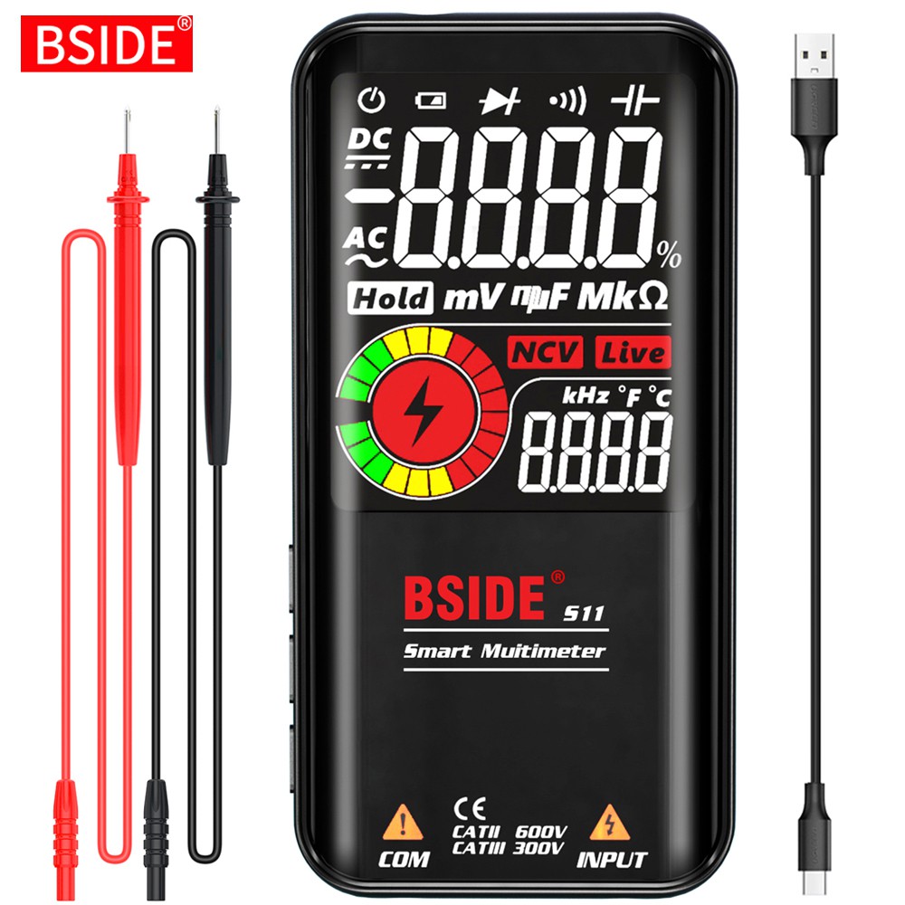 BSIDE Digital Multimeter 9999 Counts 3.5"LCD Color Display DC AC ...
