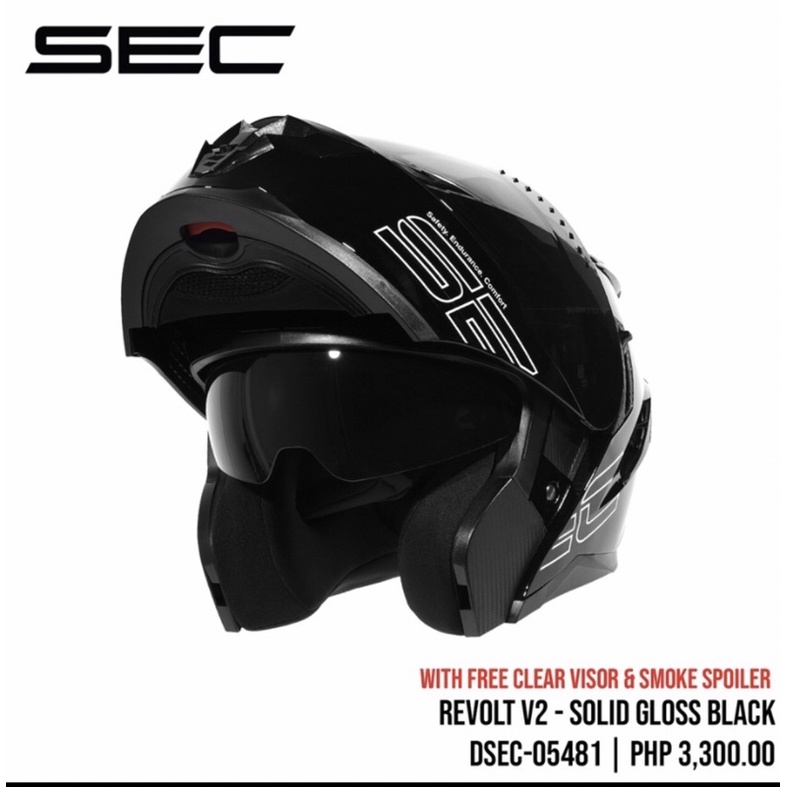 SEC REVOLT V2 Modular Dual Visor Helmet (Free Visor and Spoiler ...