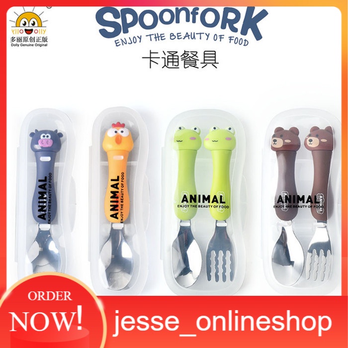 Animal Motifs Cutlery Set Fork Spoon Kids Stainless HJ18 - Green animal ...