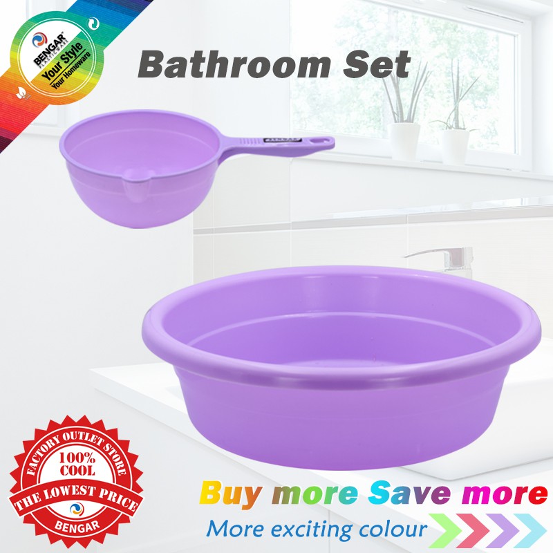 Hqc Bathroom Sets Round Classy Basin With Water Dipper For Use | Shopee ...
