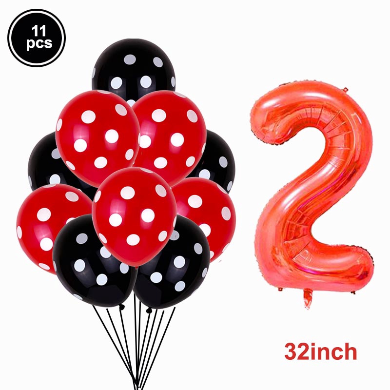 32inch 11pcs Red Black Polka Dot Latex Balloons Red Number Foil Balloon ...