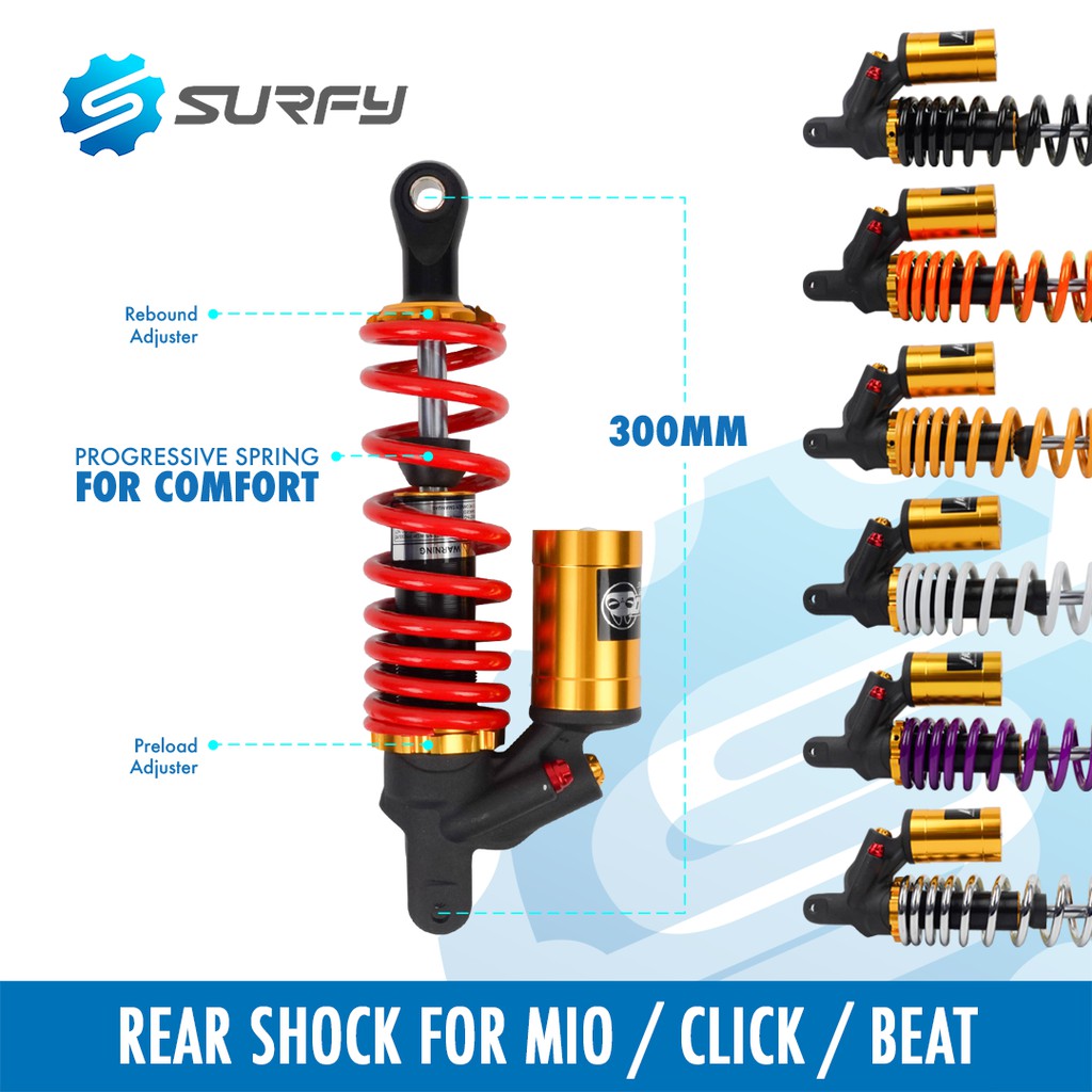Racing Hero Rear Shock Gas Absorber 300mm For Mio Click Beat Adjustable With Stickers | Shopee ...