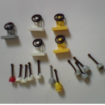 Lego steering wheel and lever yellow grey red black white small base ...
