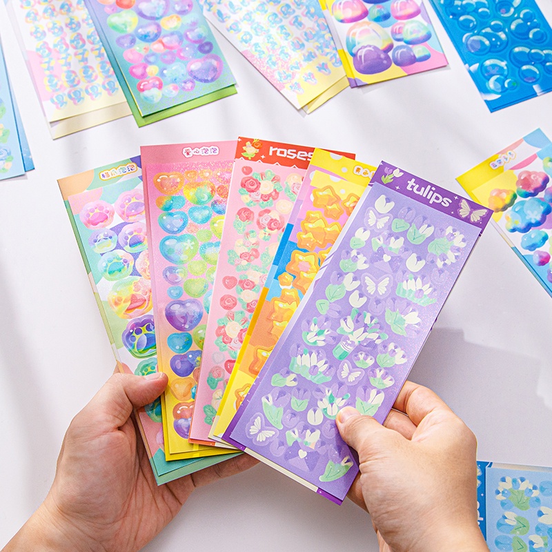 Korean Colorful Shiny Deco Stickers Tearable DIY Glitter Stickers ...