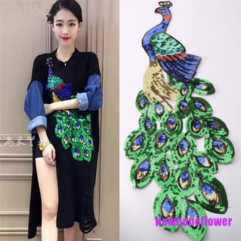CKFR Women Sequin Peacock Embroidery Applique Patch Sew On Clothes ...