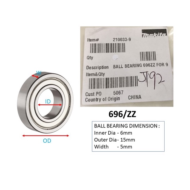 MAKITA BALL BEARING : 606ZZ 607ZZ 608ZZ 627ZZ 629ZZ 629DDW 696ZZ 6000ZZ ...