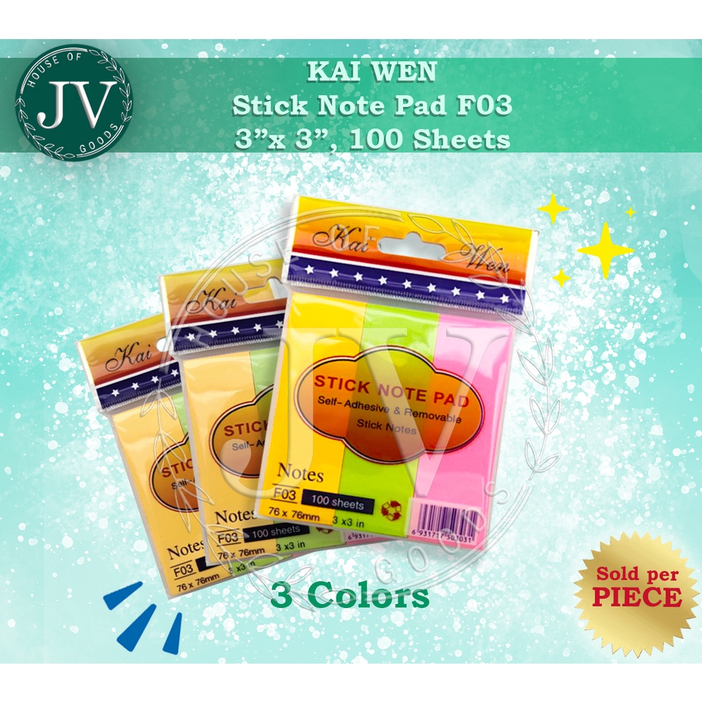 Sticky Notes 3x3 Tri-Color / 4-Color 100sheets | Shopee Philippines