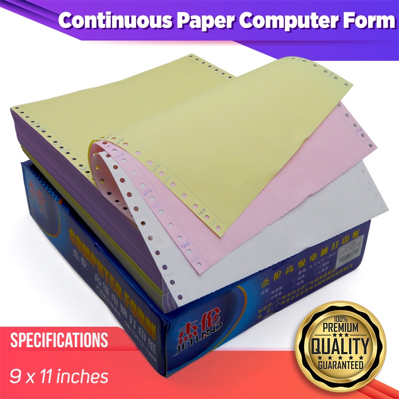 3 Ply Carbonless Continuous Computer Form 9.5 x 5.5 inches Tear-Off ...