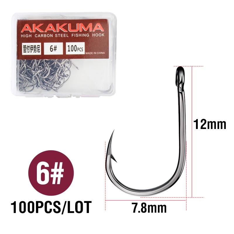 AKAKUMA 100Pcs/Box High Carbon Steel Stainless Barbed Fishing Hooks ...