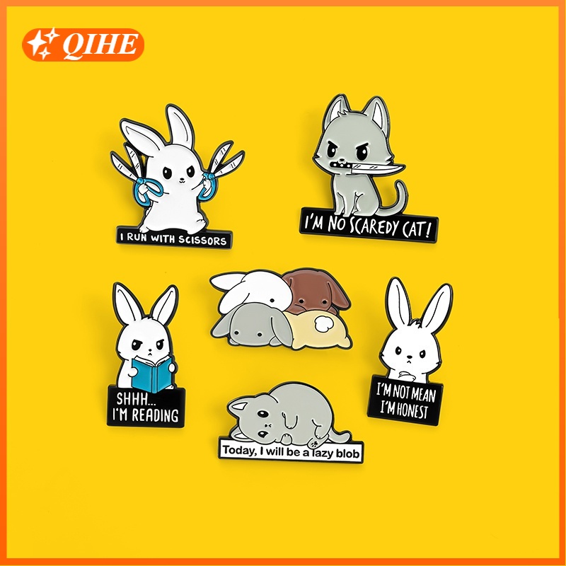 Cartoon Animal Enamel Pin Cat Pin Rabbit Pin Reading Brooch Denim ...