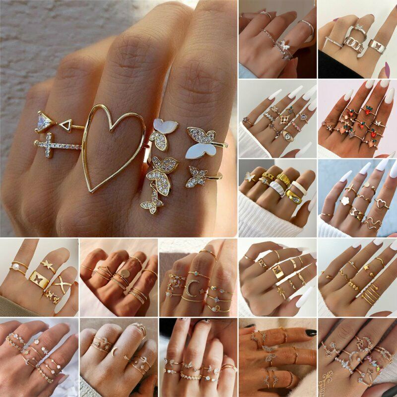 17Pcs/Set Boho Retro Silver/Gold Plated Midi Finger Knuckle Rings Set ...