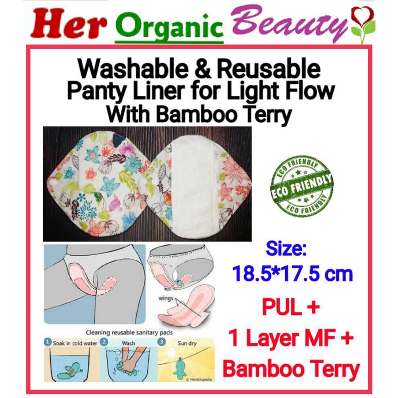 Panty Liner for Light Flow with Bamboo Terry Reusable Cloth Menstrual ...