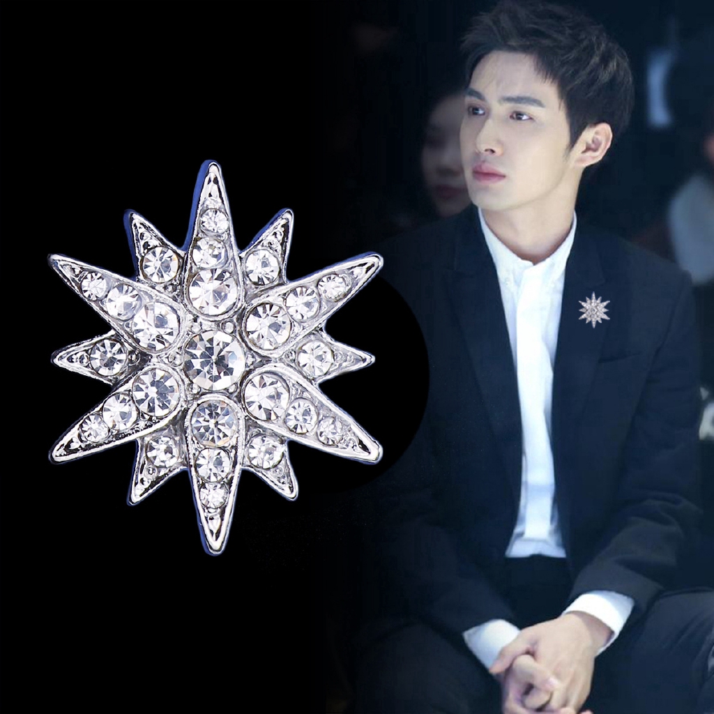 EFAN High Grade Men's Brooch Full Diamond Six Star Flower Shirt Collar ...